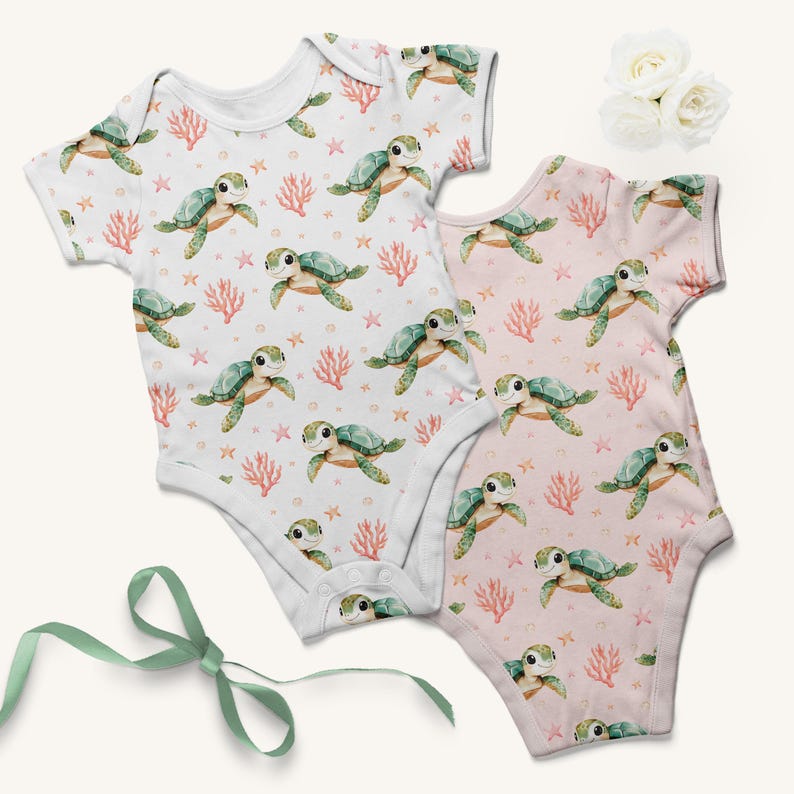 Seamless Sea Turtle Pattern, Cute Ocean Baby Animals, Watercolor Marine ...