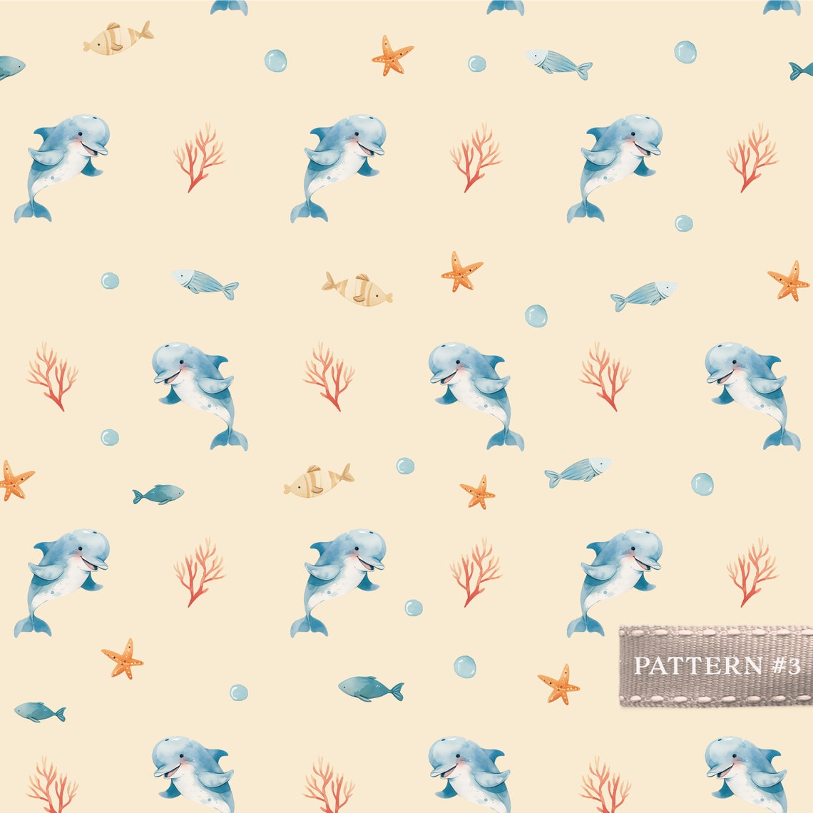 Dolphin Seamless Pattern-ocean Watercolor Pattern-digital Paper-baby ...