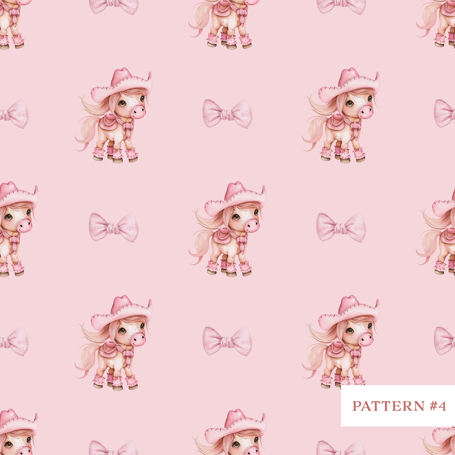 Pony Cowgirl Seamless Pattern-cute Watercolor Pattern-digital Paper ...