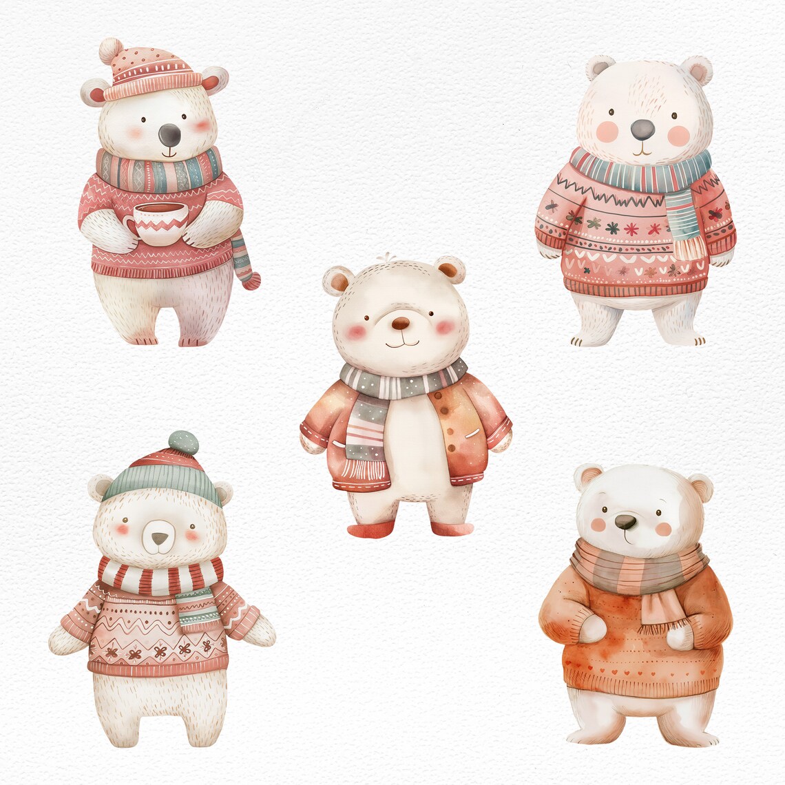 Watercolor Cute Polar Bears Clipart-commercial Use Clip Art-watercolor ...