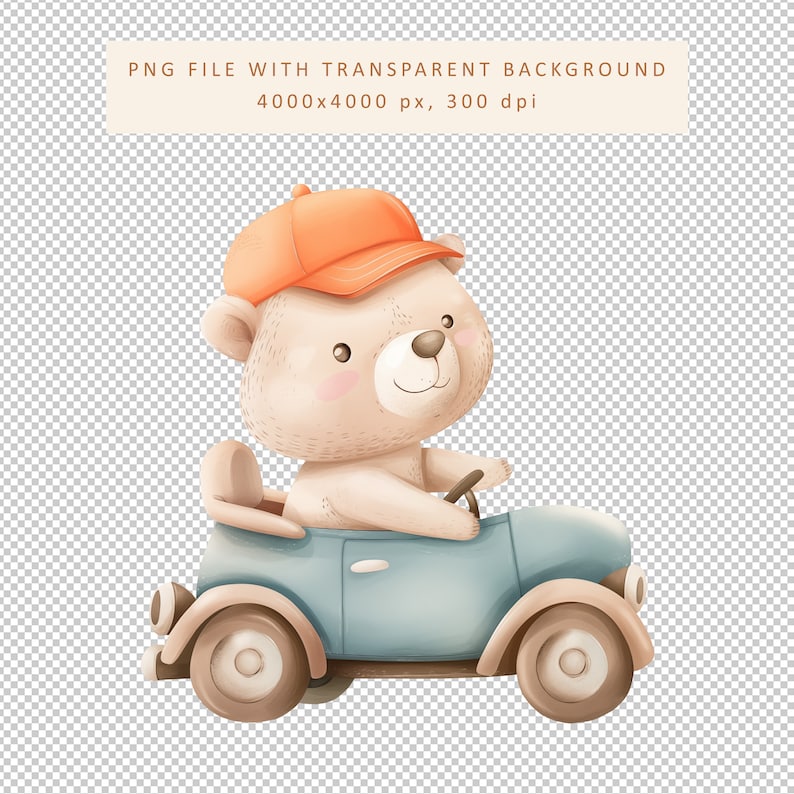 Bear Riding a Car Clip Art-bear Watercolor Illustration-animal Clipart ...