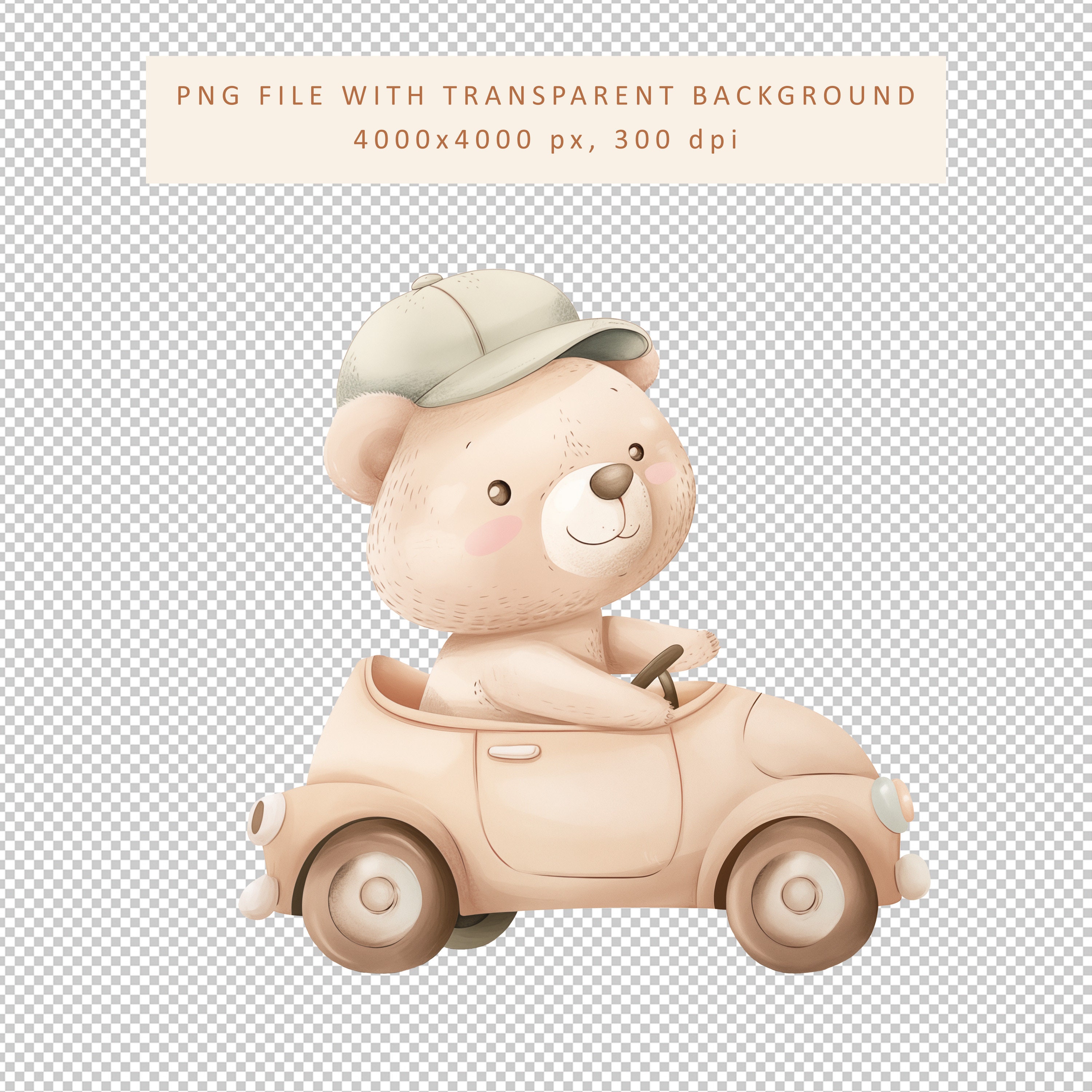 Bear Riding a Car Clip Art-bear Watercolor Illustration-animal Clipart ...