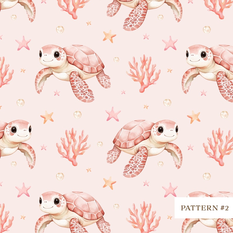 Seamless Sea Turtle Pattern, Cute Ocean Baby Animals, Watercolor Marine ...