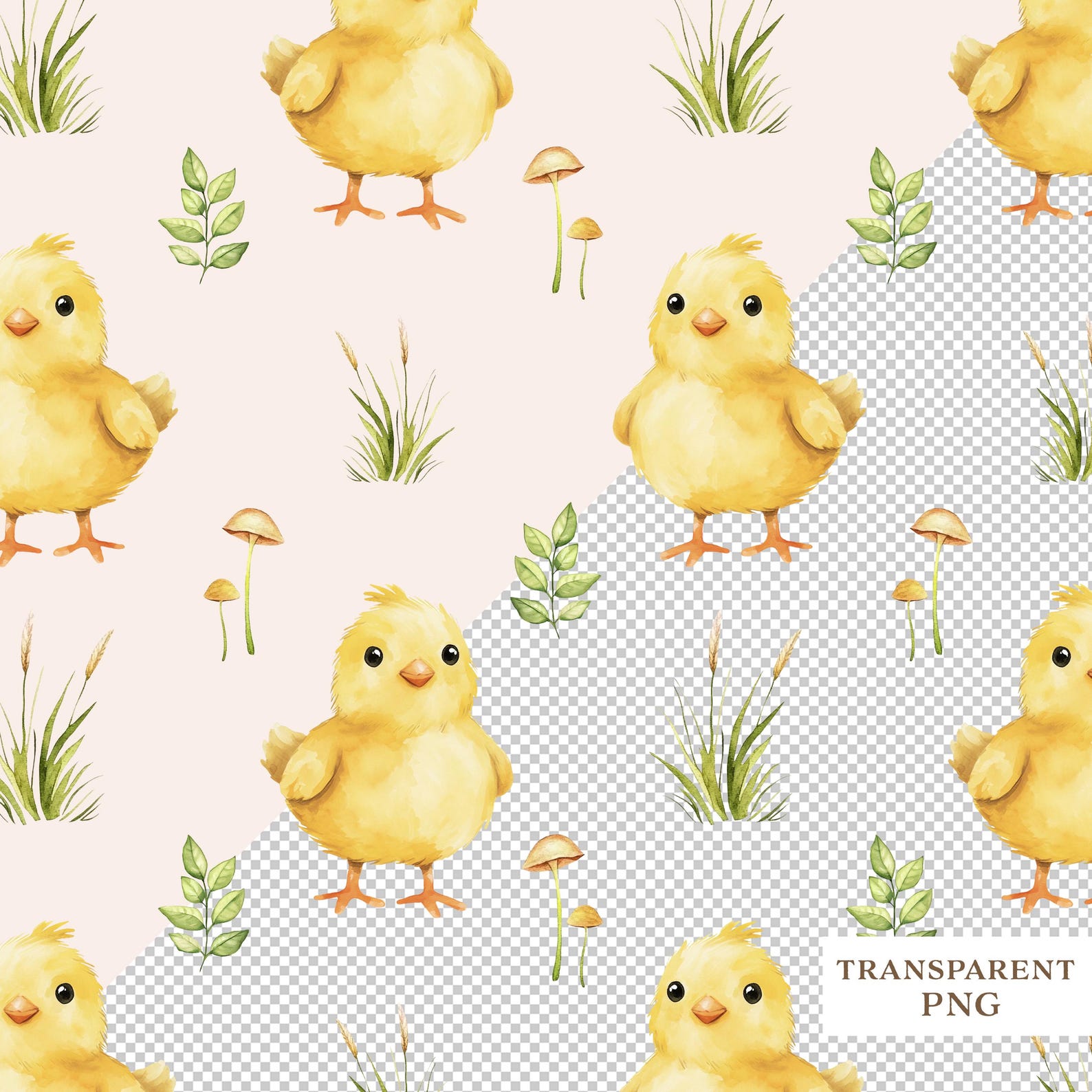 Watercolor Baby Chick Pattern, Cute Easter Seamless Digital Paper ...