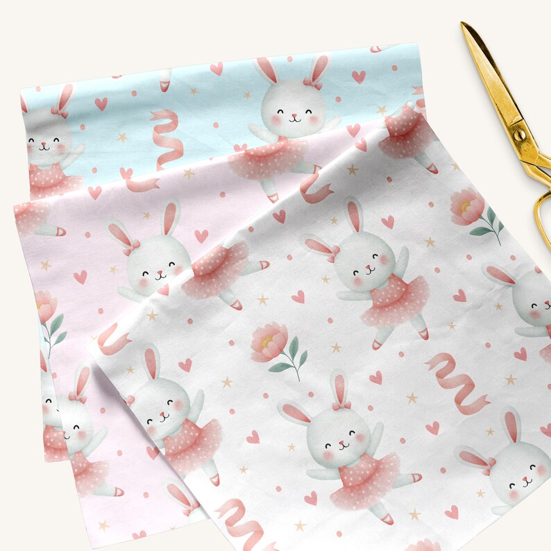 Cute Ballet Bunny Seamless Pattern, Watercolor Rabbit Ballerina Digital ...