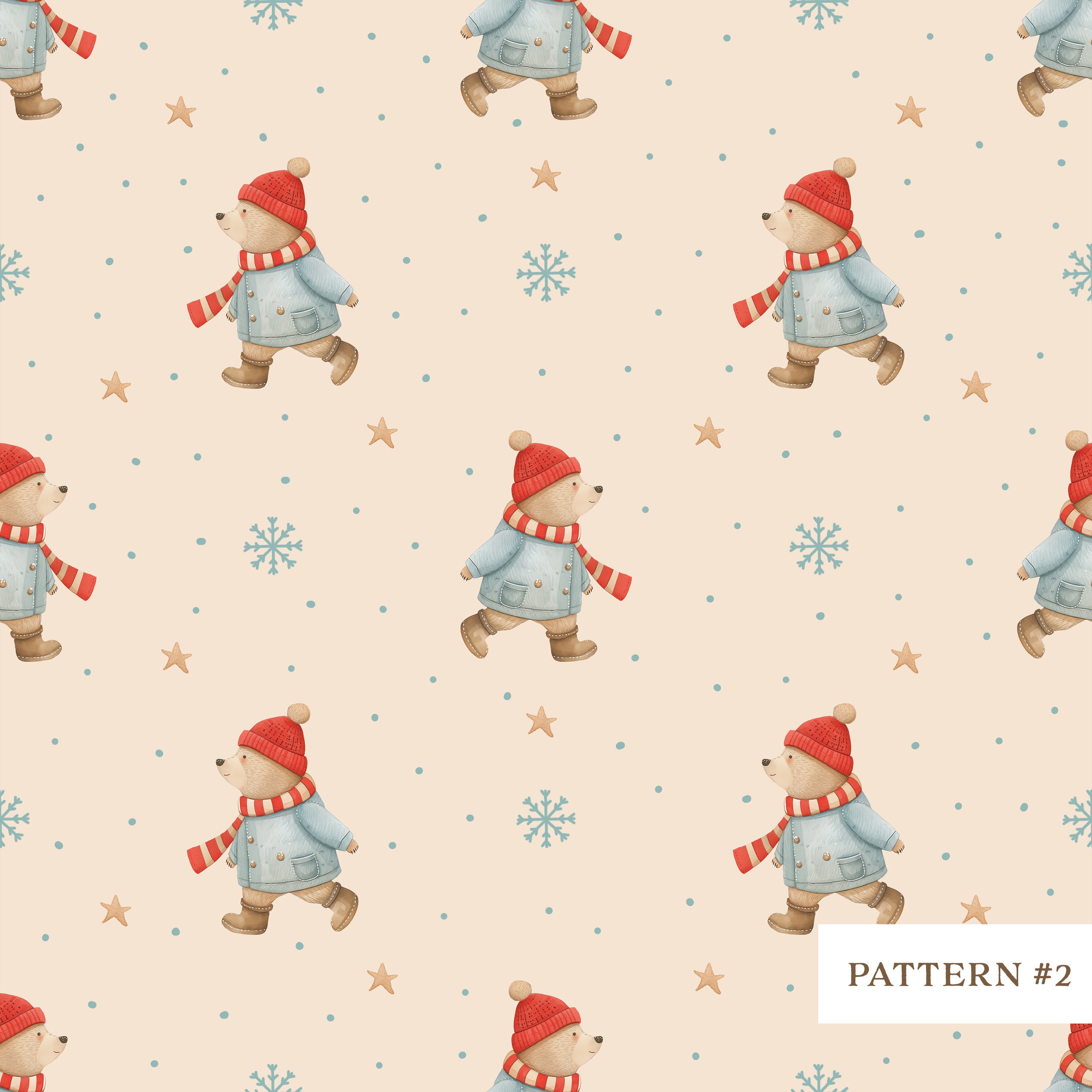 Winter Bear Seamless Pattern-watercolor Pattern-digital Paper-baby ...