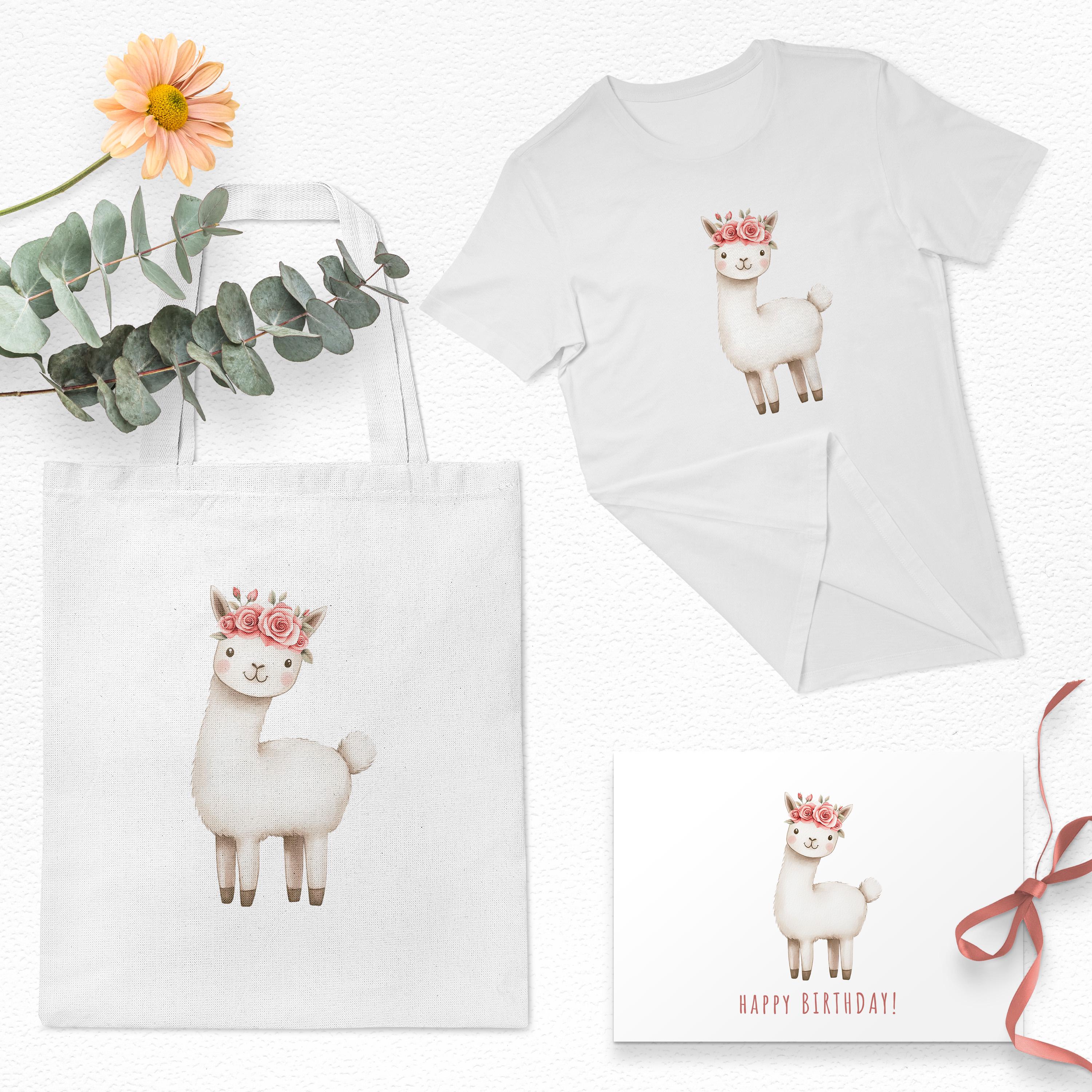 Cute Floral Llama Clipart | Baby Alpaca PNG for Sublimation, Nursery ...