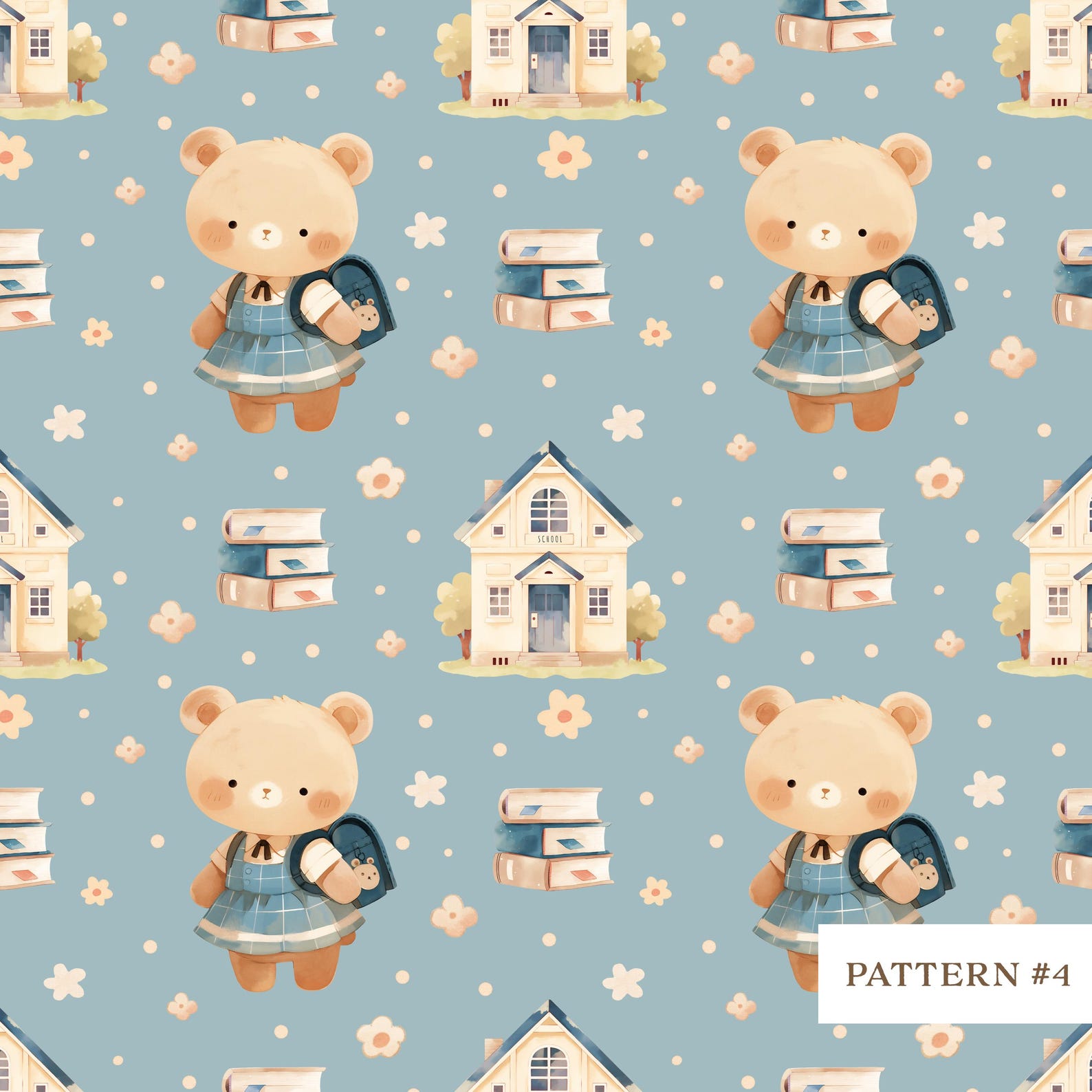 Teddy Bear Seamless Pattern-back to School-fabric Design-digital Paper ...