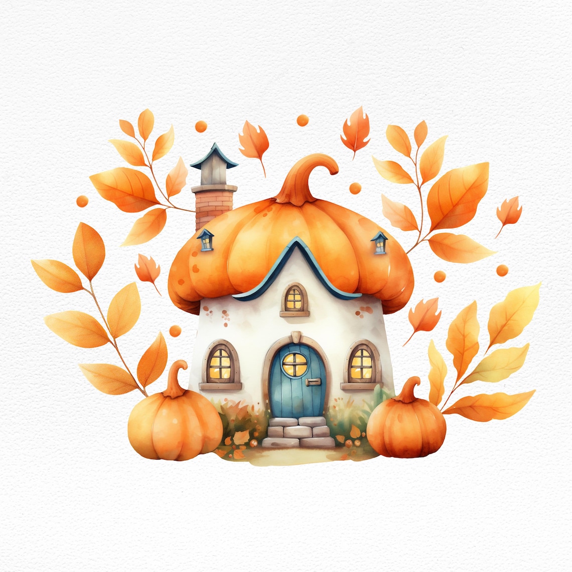 Halloween Pumpkin House Clipart Png-watercolor Gourds-autumn Festive ...