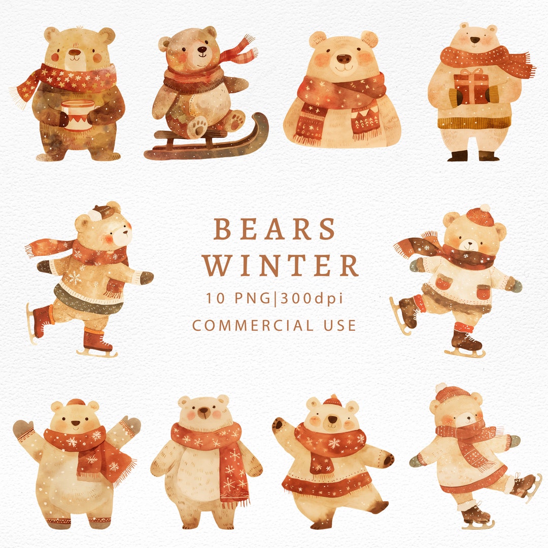 Watercolor Cute Teddy Bear Clipart-commercial Use Clip Art-watercolor ...