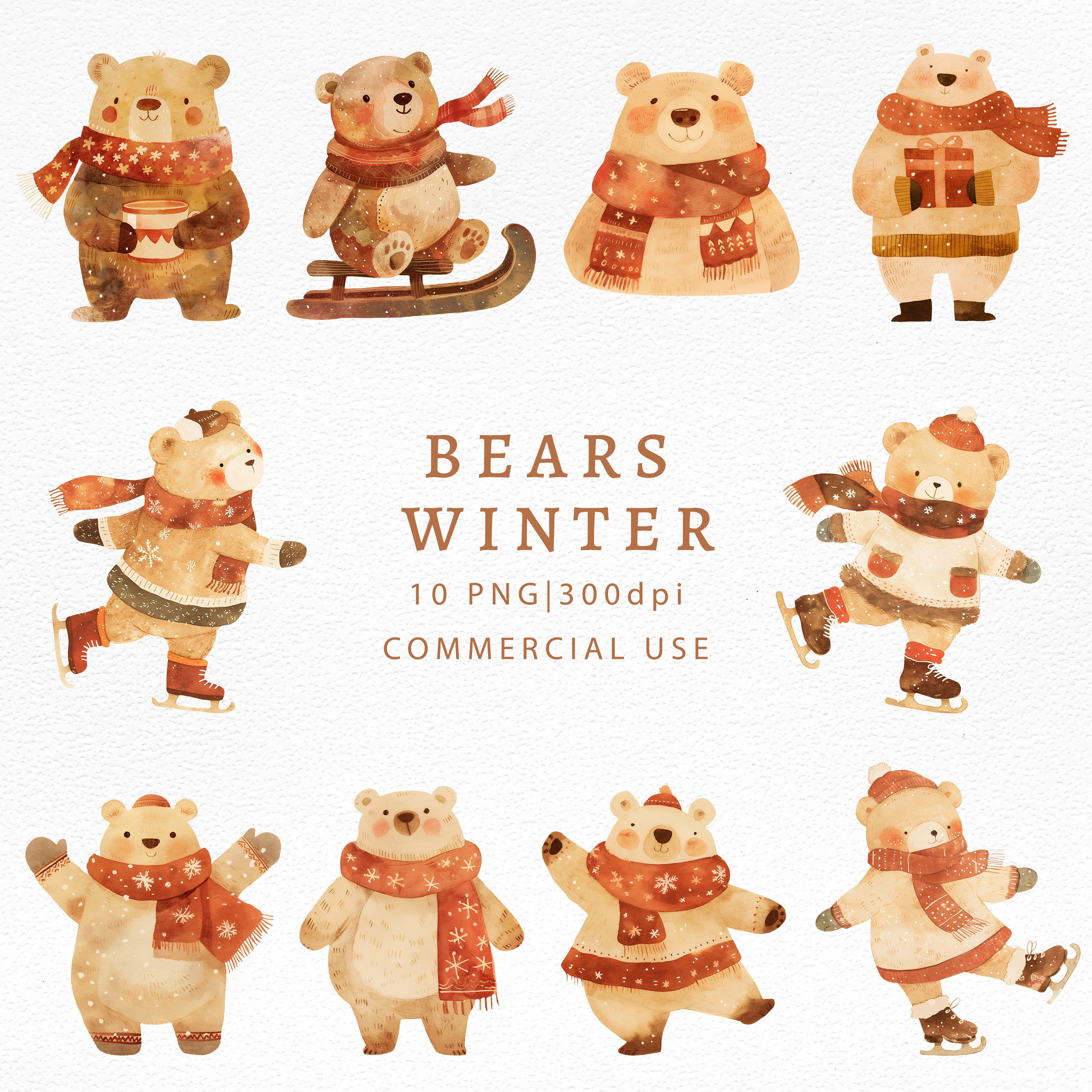 Watercolor Cute Teddy Bear Clipart-commercial Use Clip Art-watercolor ...