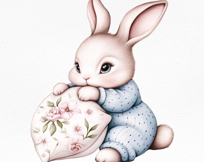 Watercolor Sleeping Bunny Clipart for Nursery Wall Art, Adorable Rabbit ...