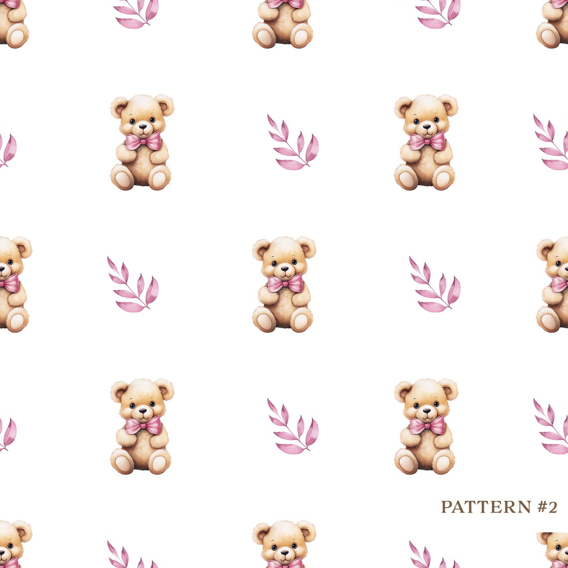 Teddy Bear Pink Bow Seamless Pattern-repeating Pattern-teddy Bear ...