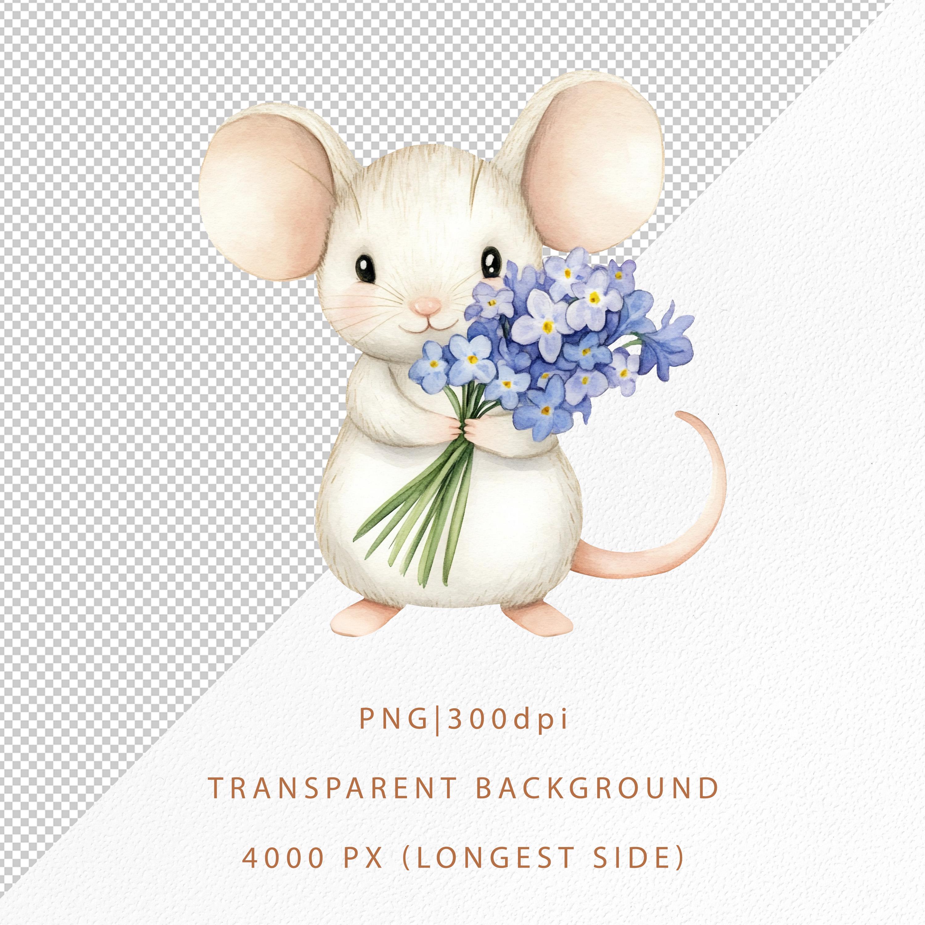 Cute Mouse Clipart PNG - Cottagecore Watercolor Animal Print, Floral ...