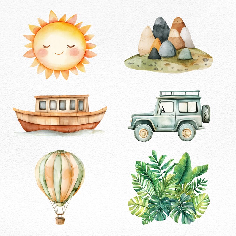 Watercolor Safari Clipart Bundle PNG, Jungle Animals, Nature Elements ...