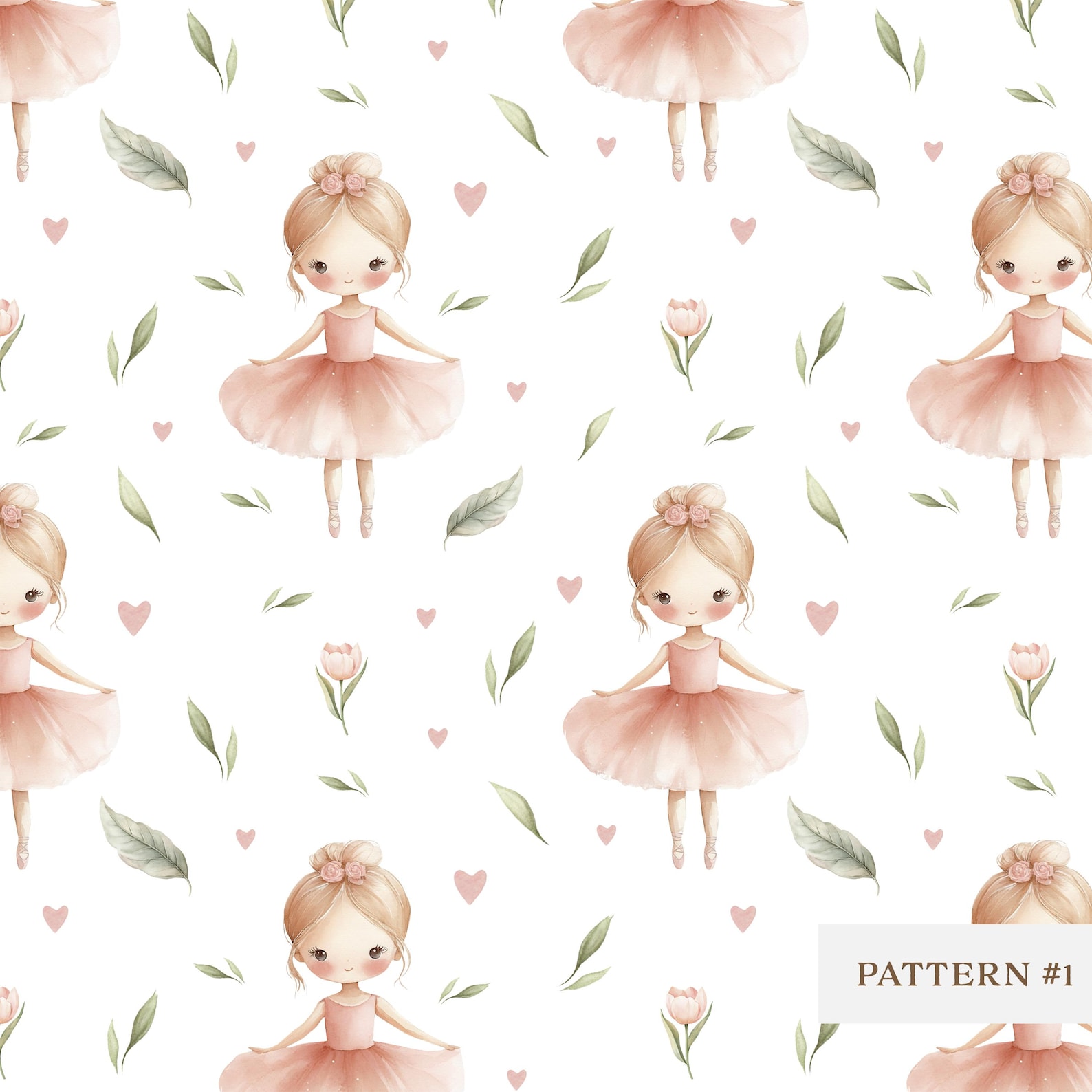 Cute Ballerina Seamless Pattern, Watercolor Ballet Girl Digital Paper ...