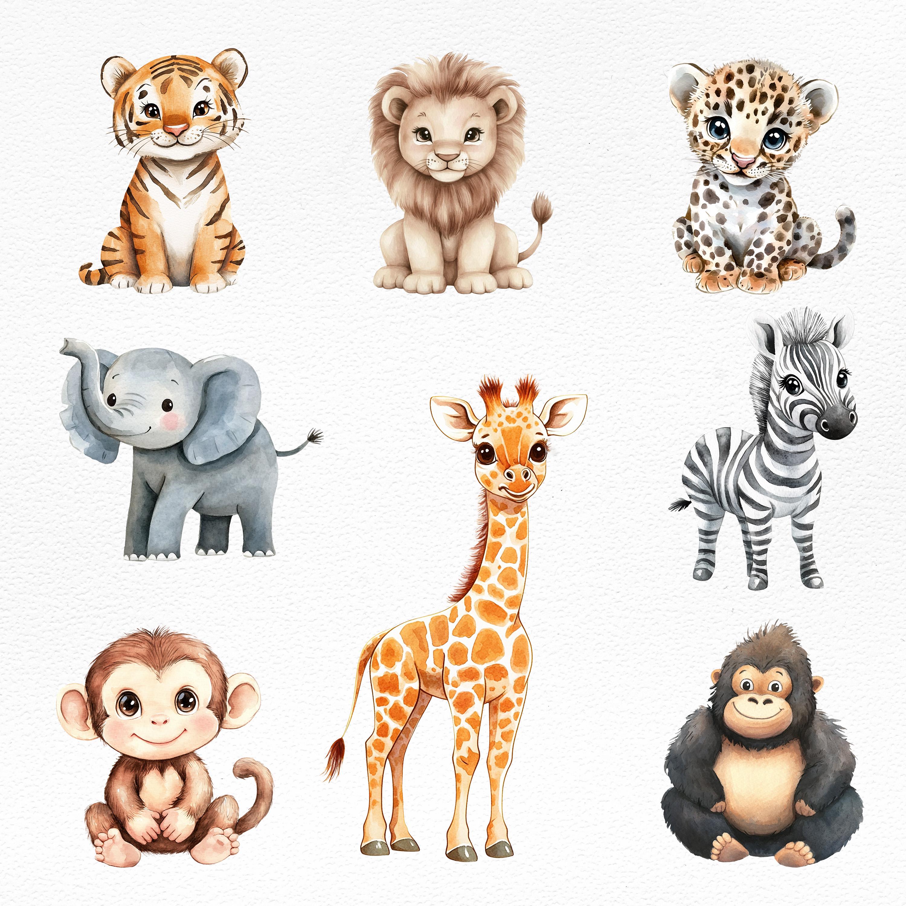 Watercolor Safari Clipart Bundle PNG, Jungle Animals, Nature Elements ...