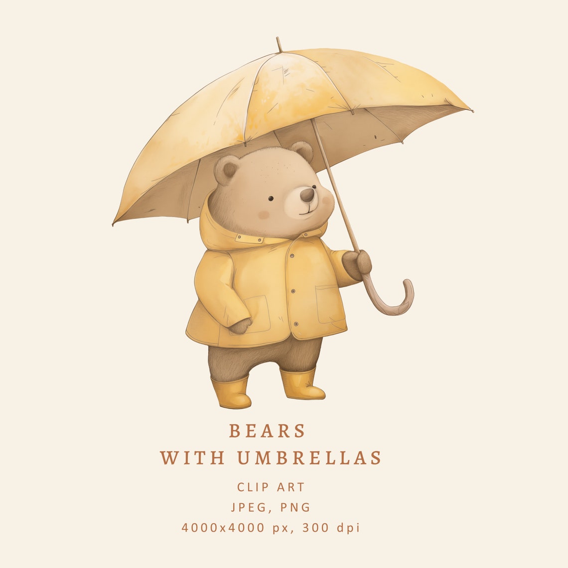Bear With Umbrella Clip Art-bear in Raincoat Watercolor Illustration ...
