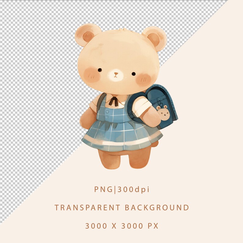 Watercolor Bear Back to School Clipart-cute Teddy Bear Girl-baby Shower ...