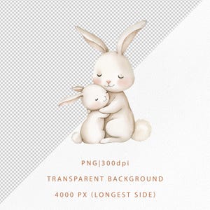 Watercolor Bunny Clipart, Cute Rabbit Mother and Baby, Woodland Animal ...