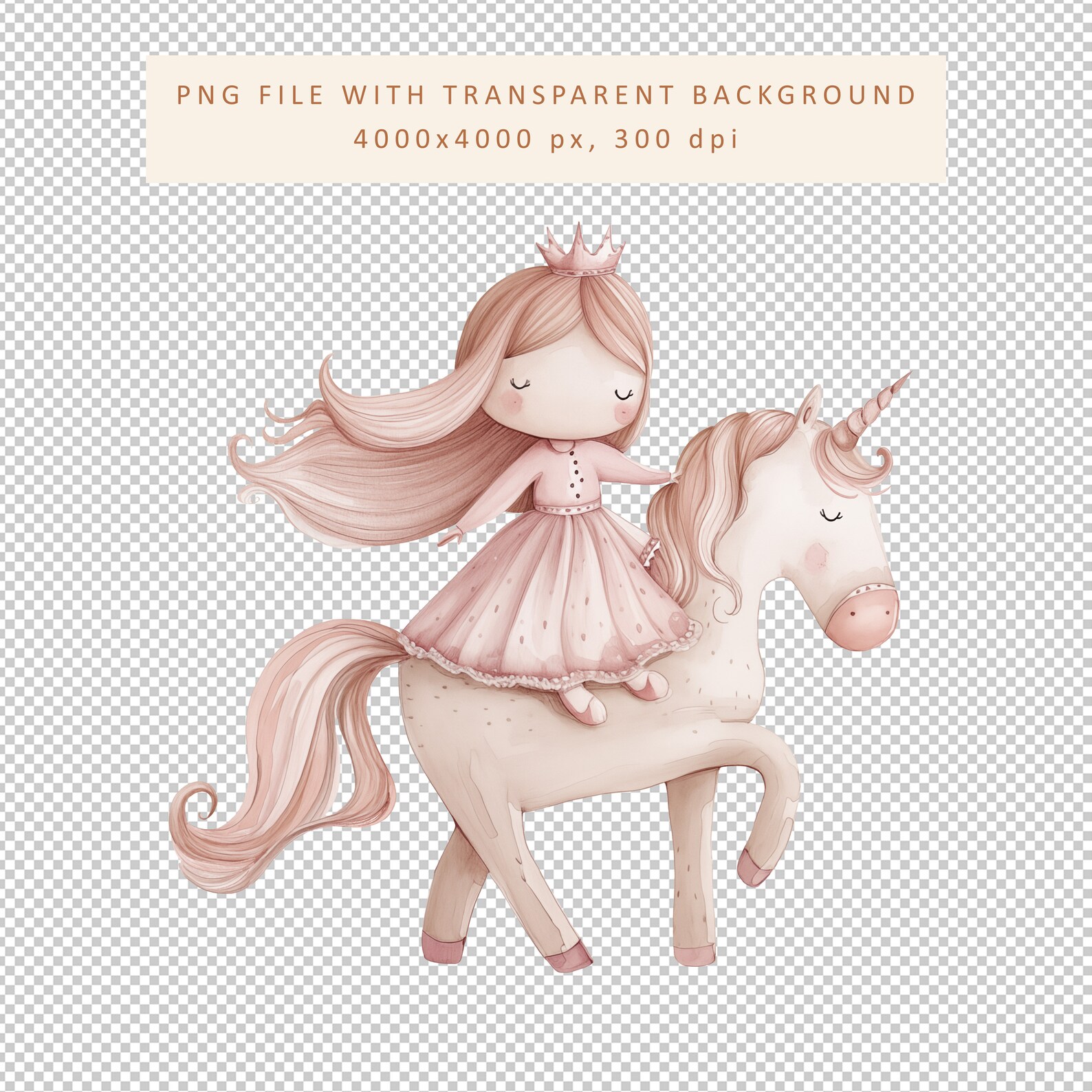 Princess With Unicorn Clipart-unicorn Watercolor Illustration-girl ...