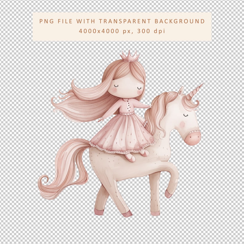 Princess With Unicorn Clipart-unicorn Watercolor Illustration-girl ...