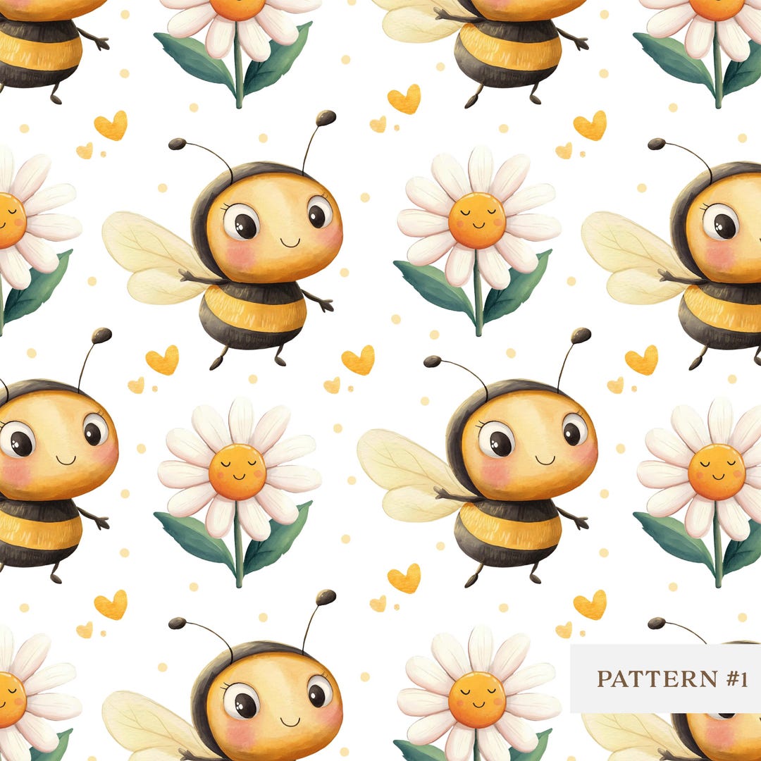 Cute Bee Seamless Pattern | Honey Bee Seamless Patterns PNG | Printable ...