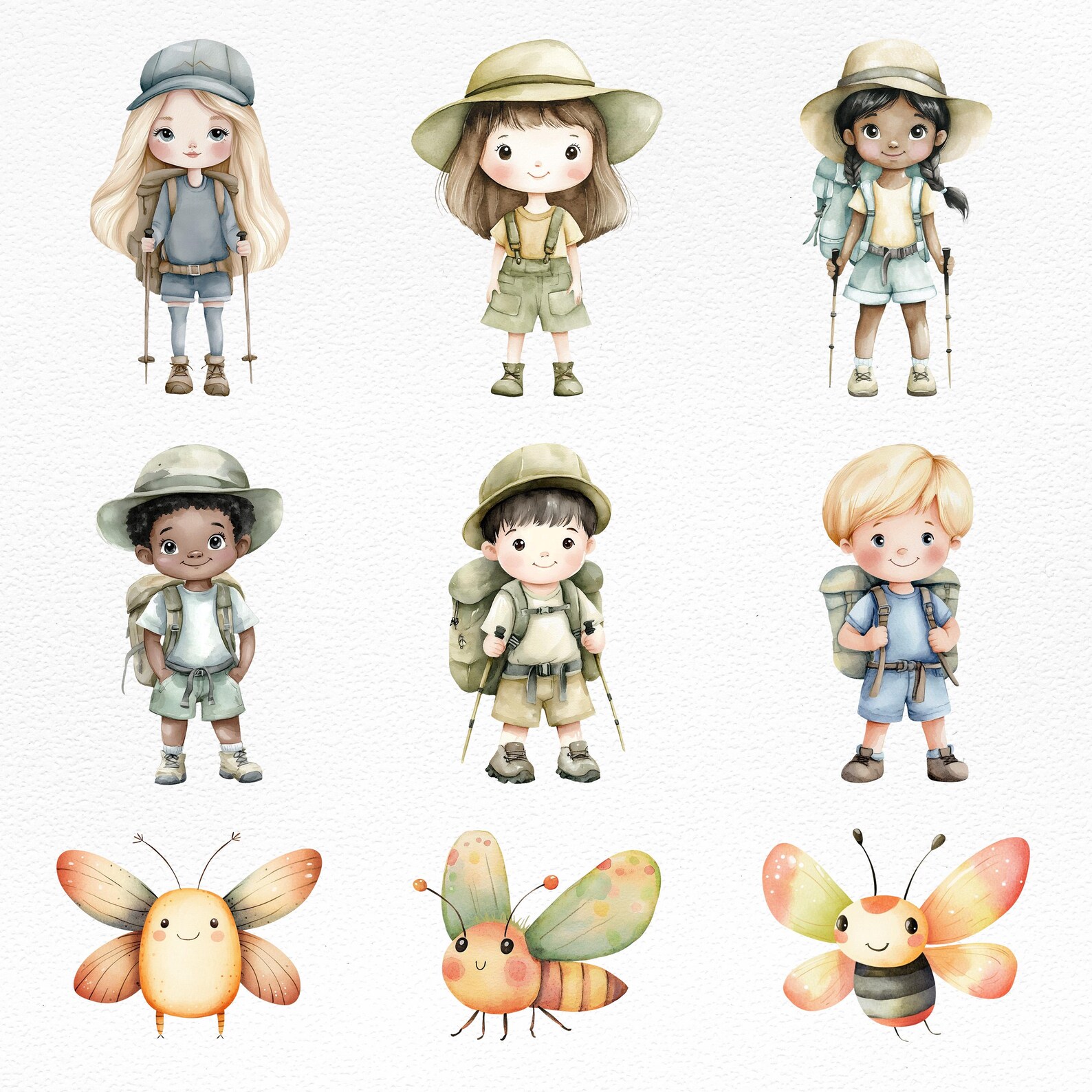 Watercolor Camping Clipart Bundle, Woodland Animals Digital Art, Forest ...