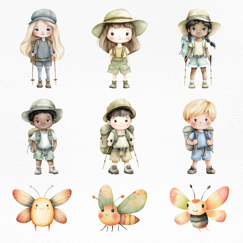 Watercolor Camping Clipart Bundle, Woodland Animals Digital Art, Forest ...