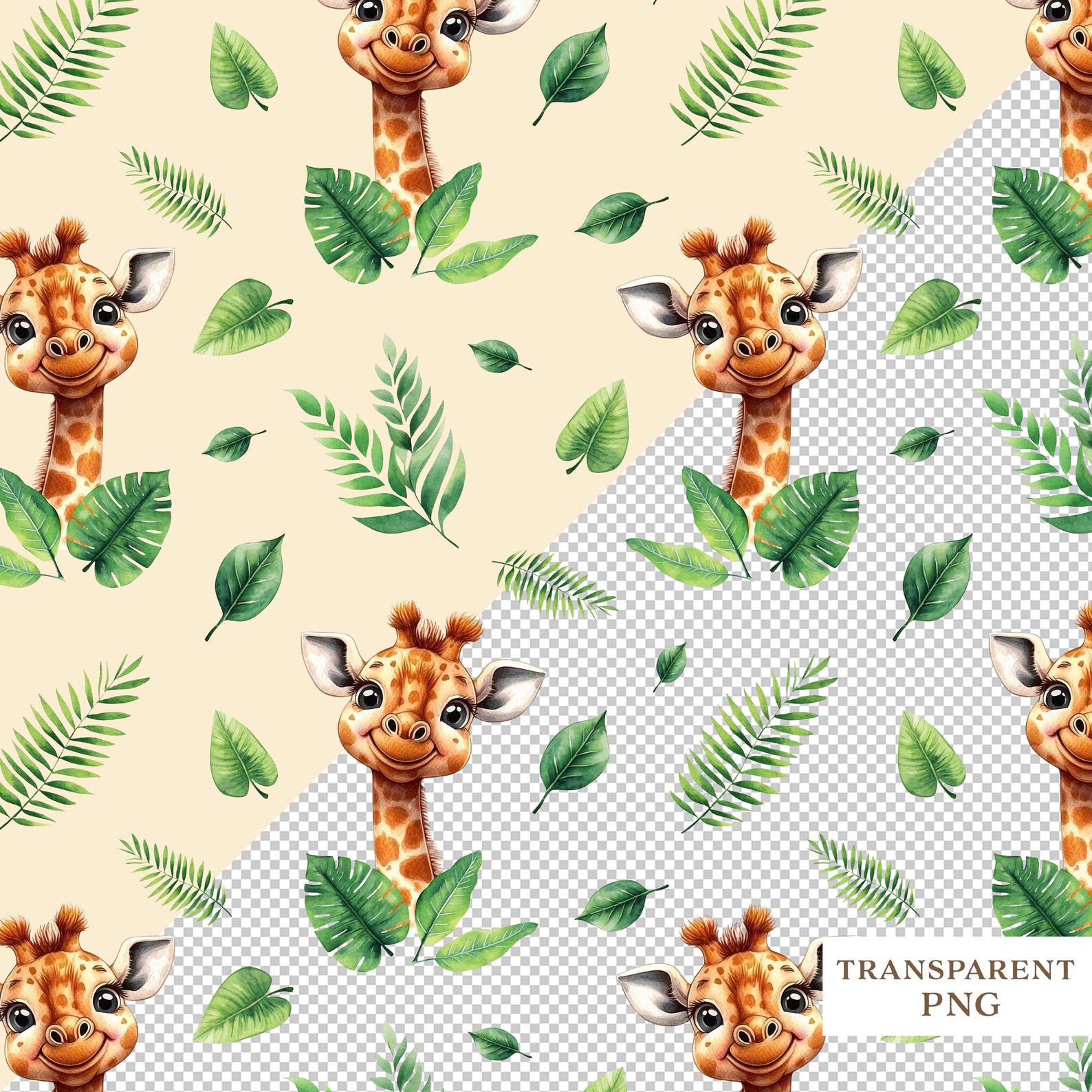 Seamless Giraffe Pattern, Tropical Leaf Pattern, Jungle Safari Nursery ...