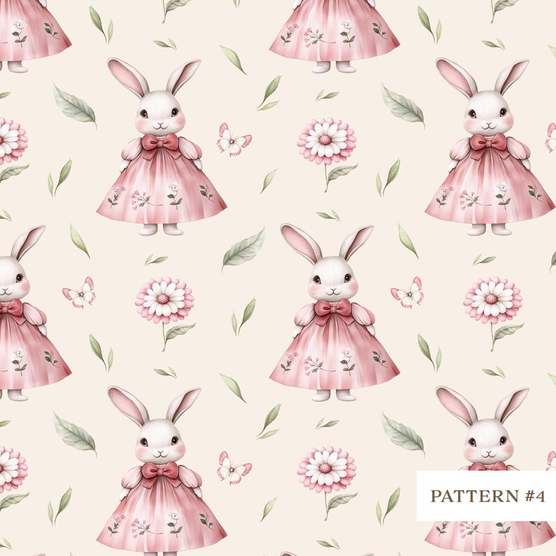 Cute Bunny Girl Seamless Pattern-watercolor Rabbit Pattern-digital ...