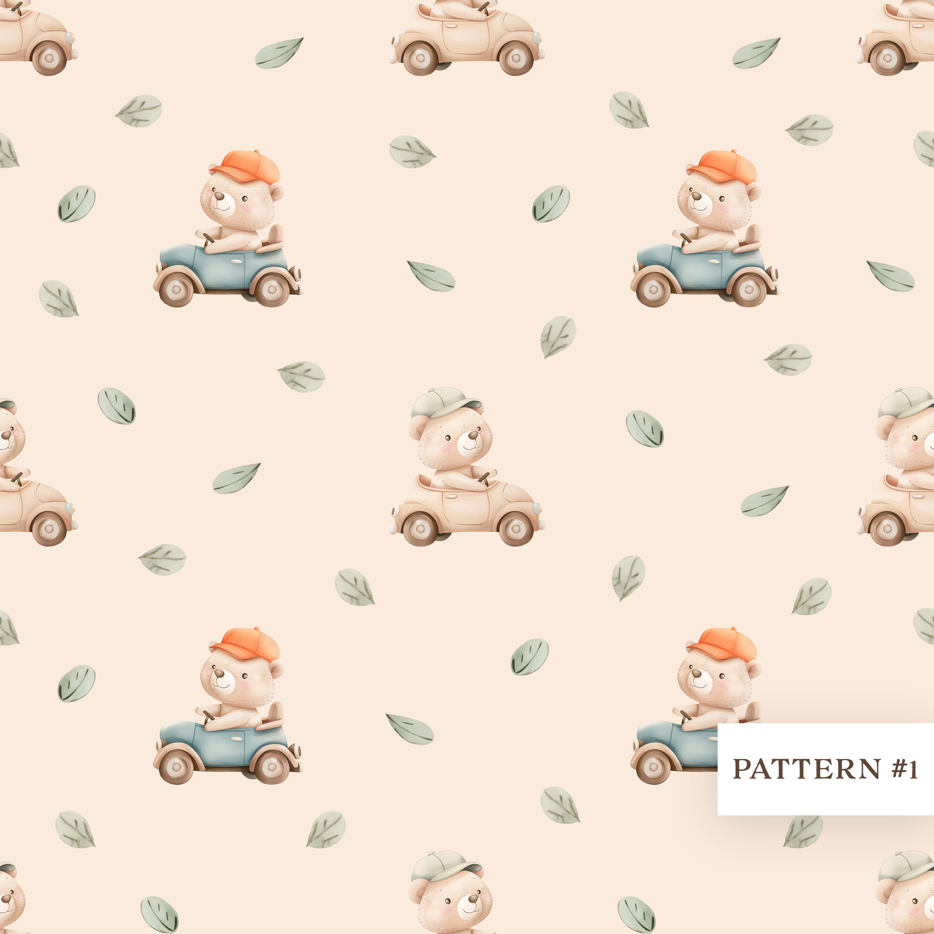 Bear Riding a Car Seamless Pattern - Watercolor Pattern-digital Paper ...