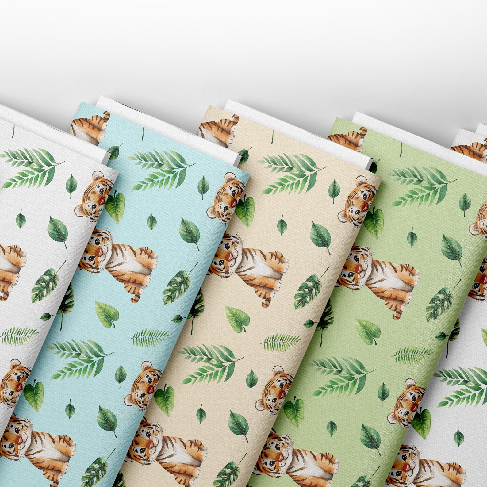 Seamless Tiger Cub Pattern, Green Leaf Pattern, Jungle Animal Digital ...