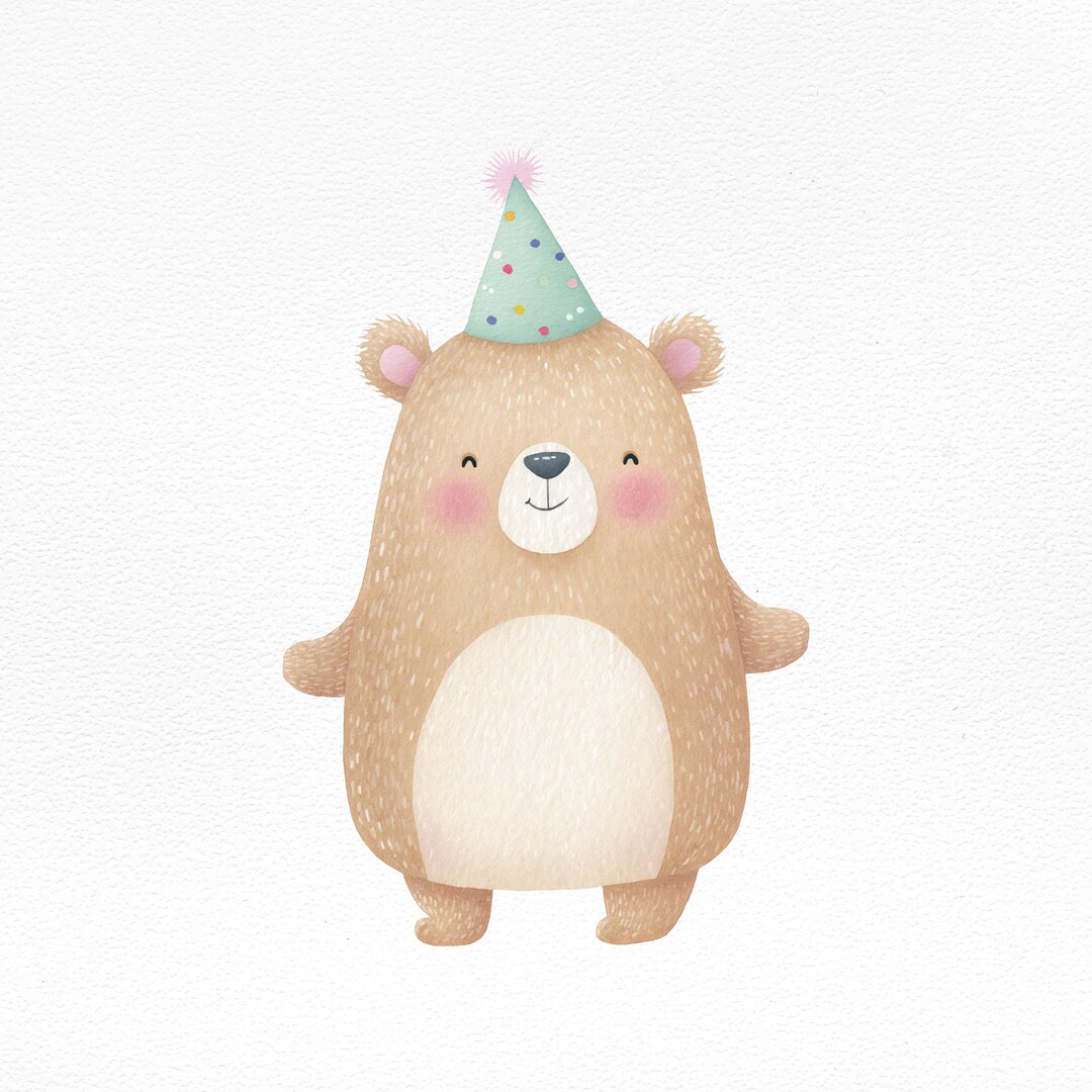 Birthday Bear Clipart PNG | Cute Bear With Party Hat | Digital ...