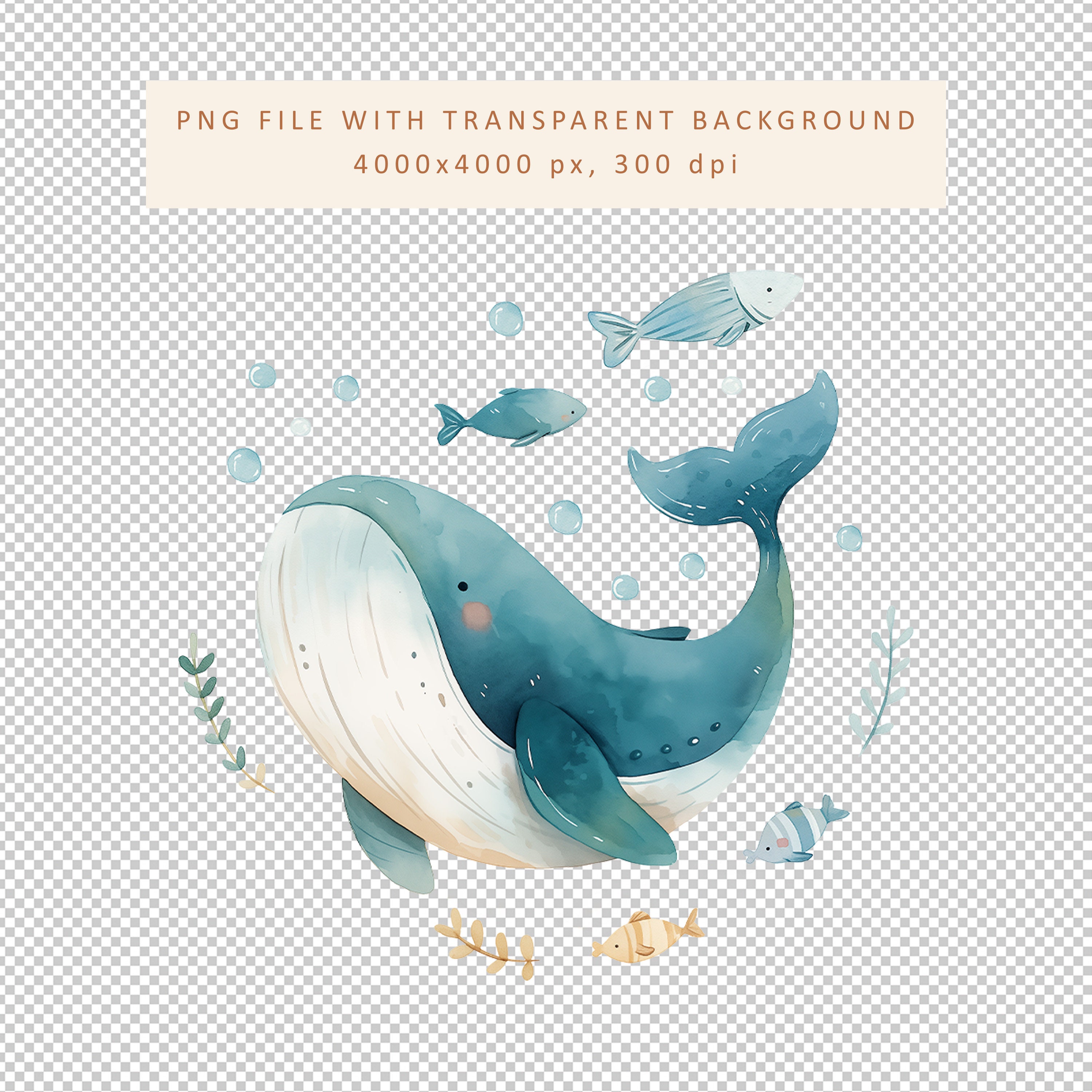 Whale Clip Art-nautical Watercolor Illustration-baby Nursery Clipart ...