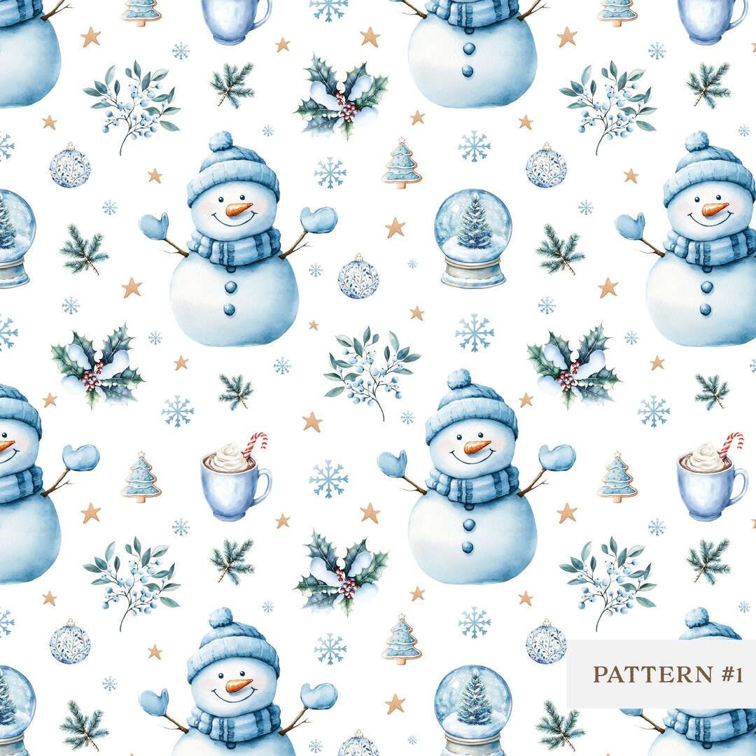 Watercolor Snowman Seamless Pattern | Winter Christmas Digital Paper ...