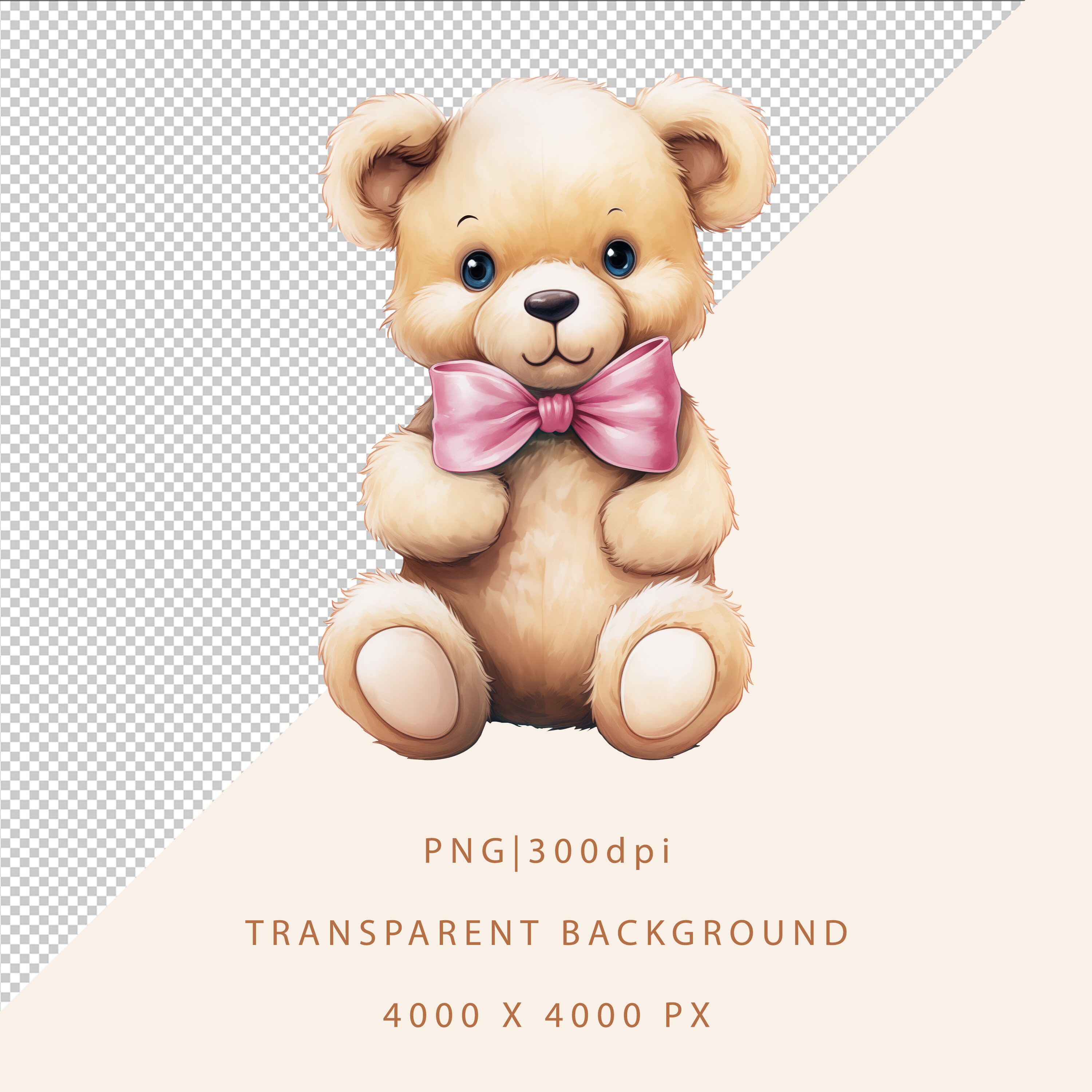 Teddy Bear Pink Bow Clipart-baby Shower Clipart Png-clipart for Invitation-watercolor Teddy Bear ...