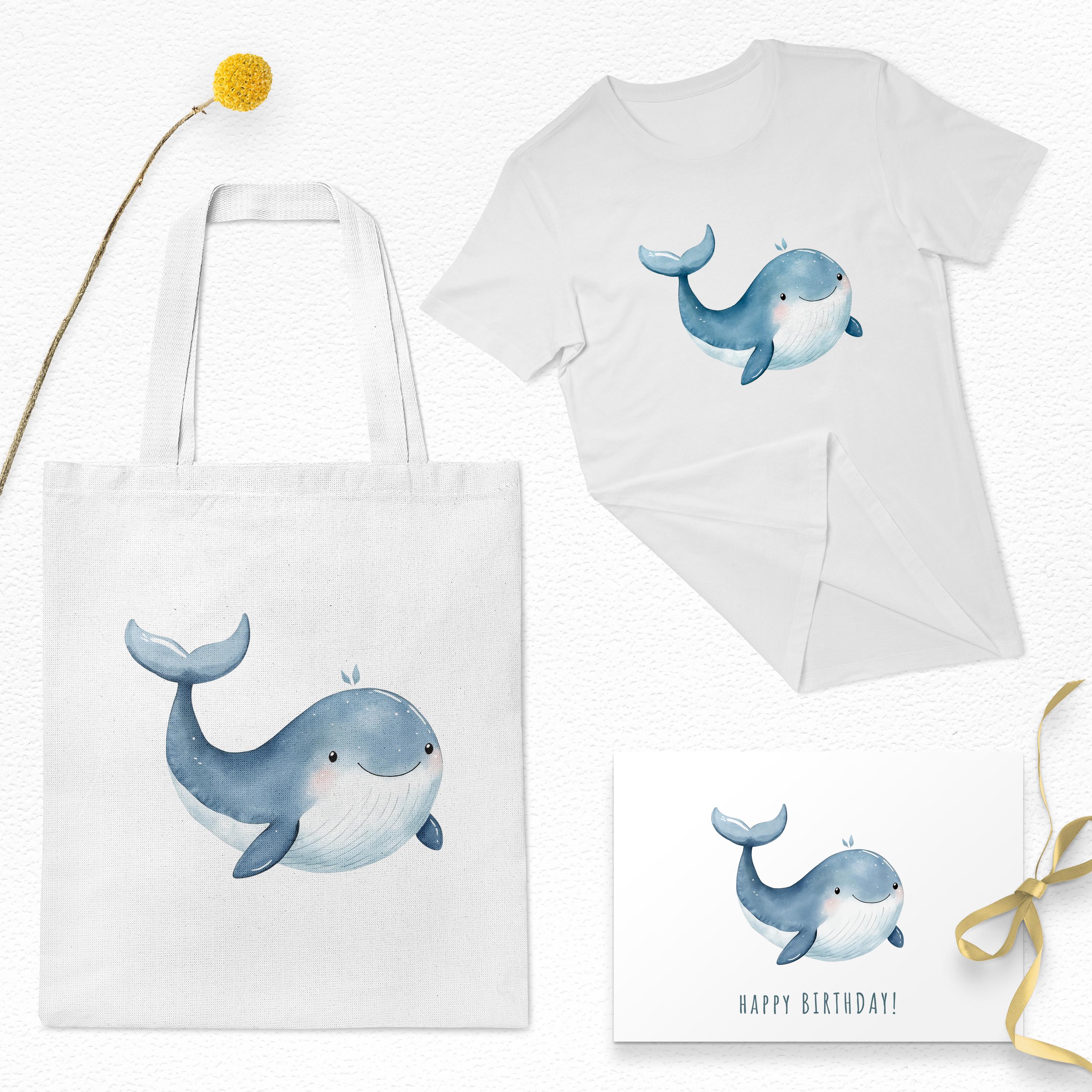 Watercolor Baby Whale Clipart – Cute Ocean Animal PNG for Sublimation ...