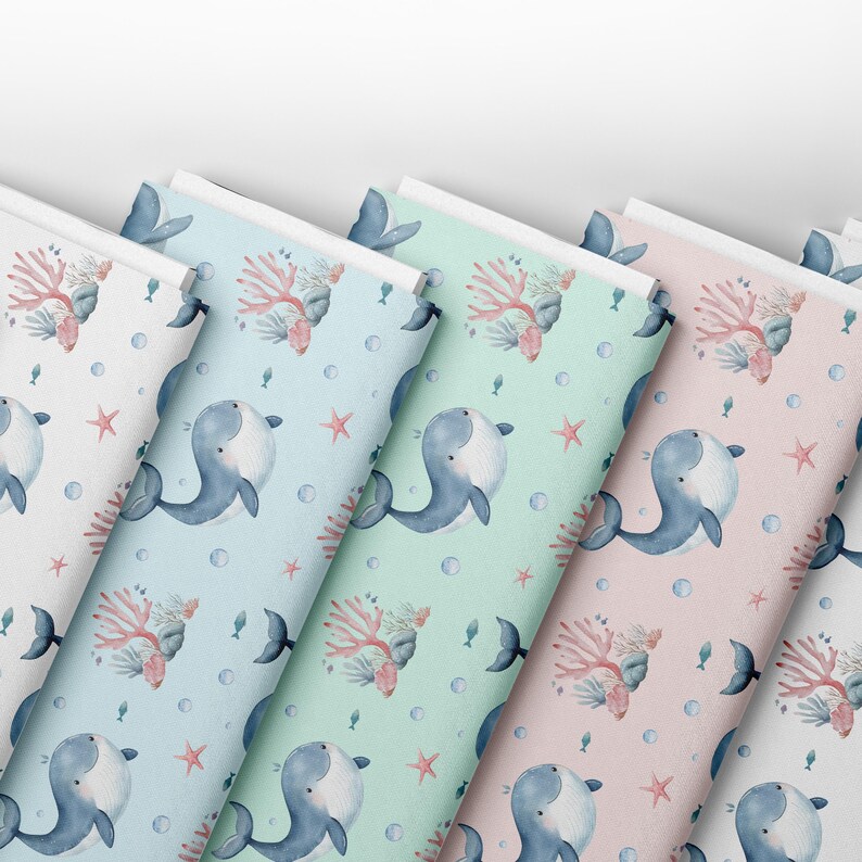 Watercolor Whale Seamless Pattern, Baby Ocean Animal Digital Paper ...