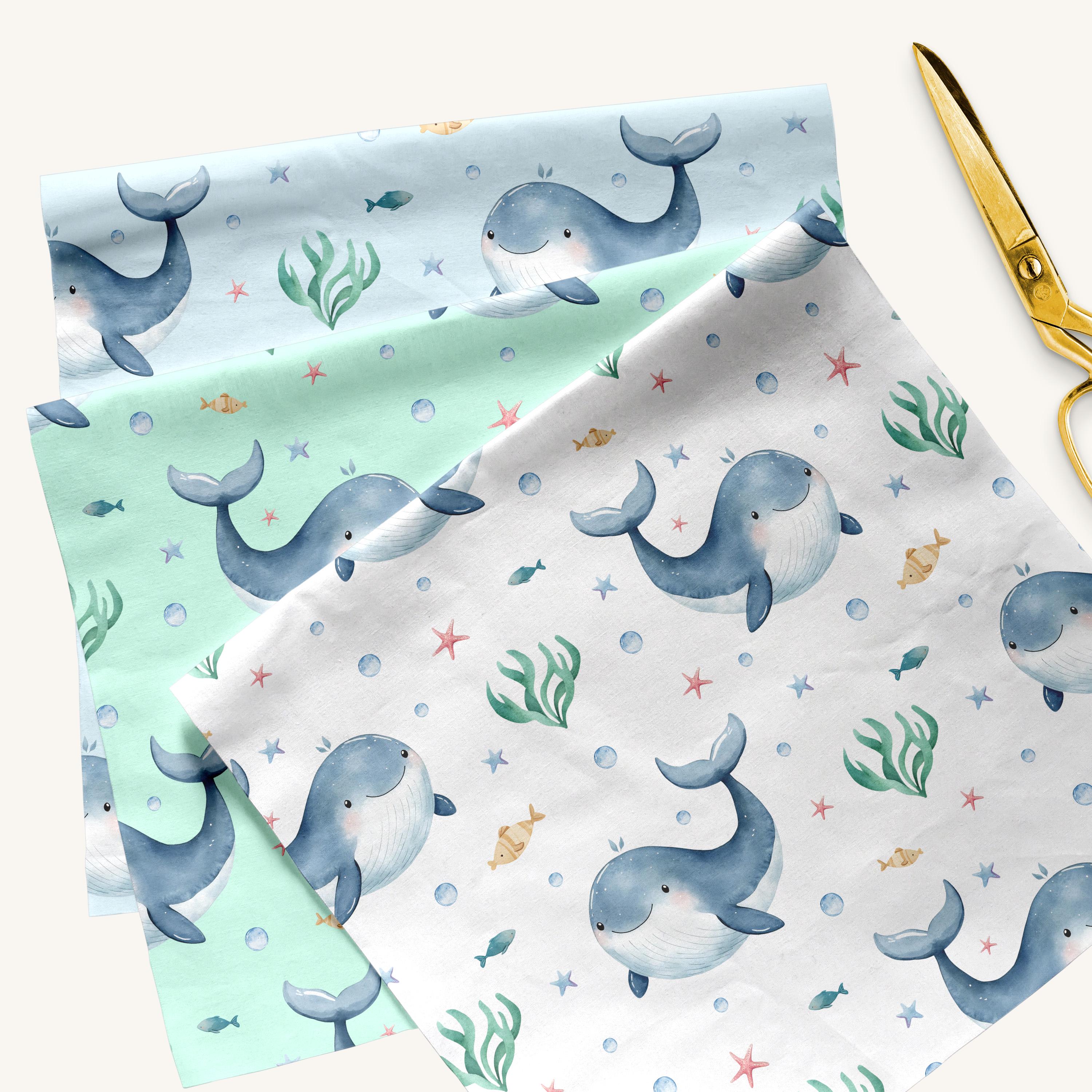 Watercolor Whale Seamless Pattern, Baby Ocean Animal Digital Paper ...