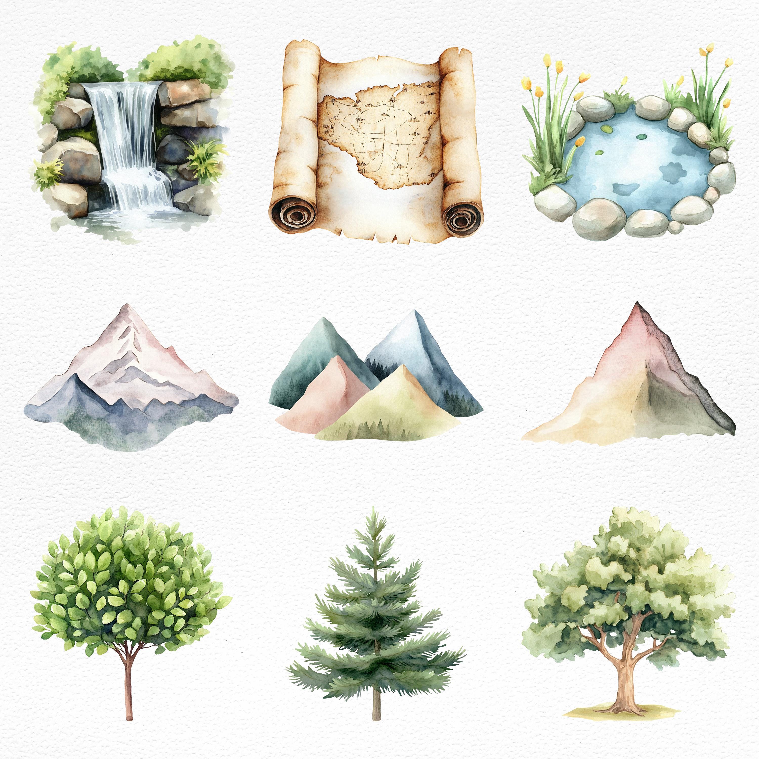 Watercolor Camping Clipart Bundle, Woodland Animals Digital Art, Forest ...