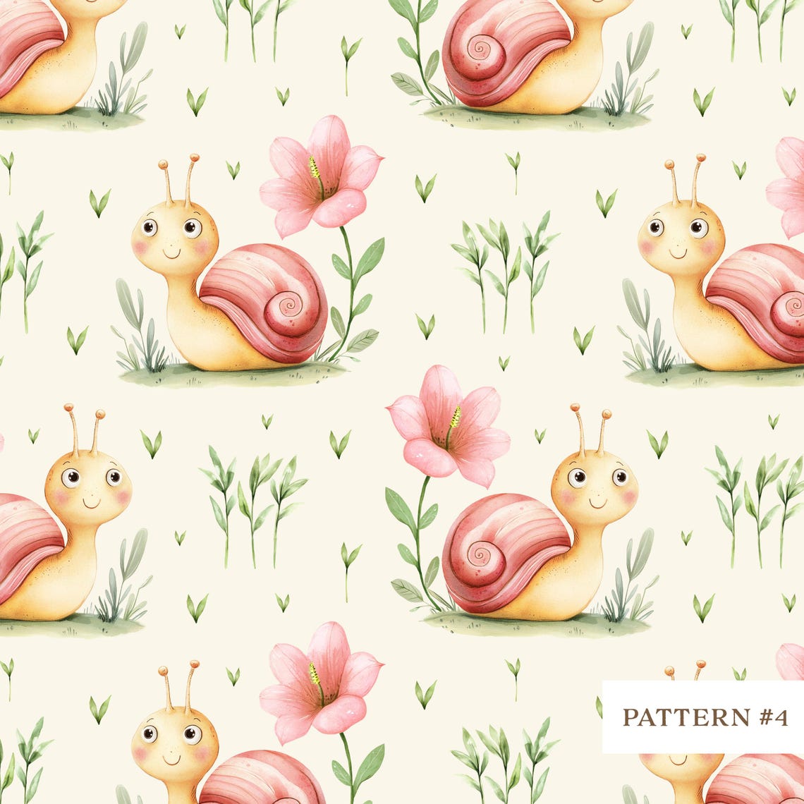 Cute Snail Seamless Pattern, Watercolor Snail Digital Paper, Animal ...