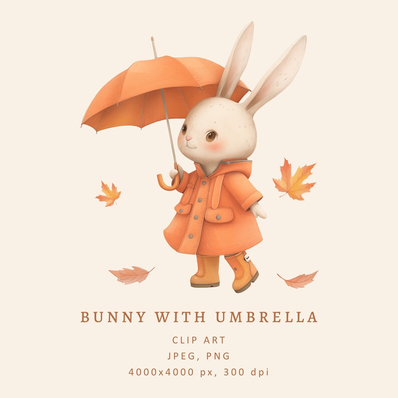 Bunny With Umbrella Clip Art-rabbit in Raincoat Watercolor Illustration ...