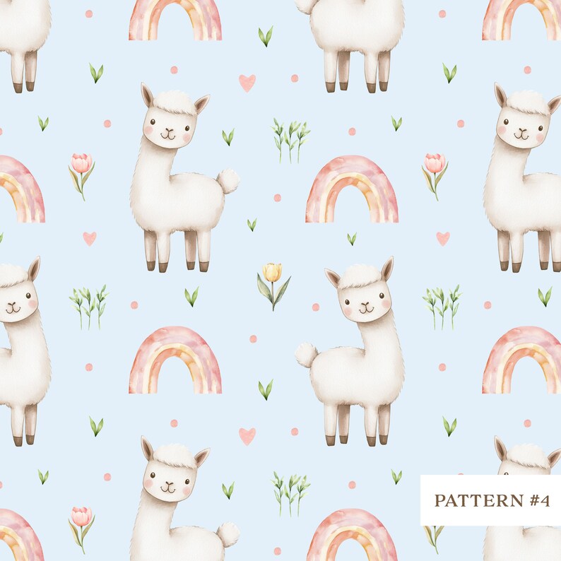 Cute Alpaca Seamless Pattern, Pastel Llama Digital Paper, Baby Nursery ...