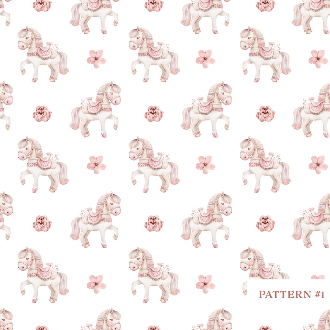 Horse Seamless Pattern-cute Watercolor Pattern-digital Paper-baby ...