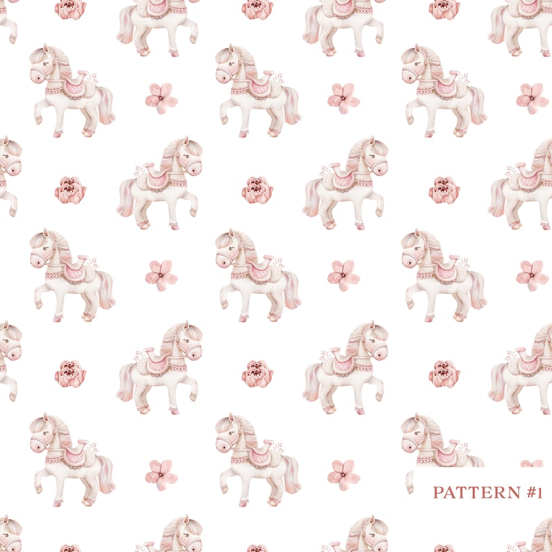Horse Seamless Pattern-cute Watercolor Pattern-digital Paper-baby ...