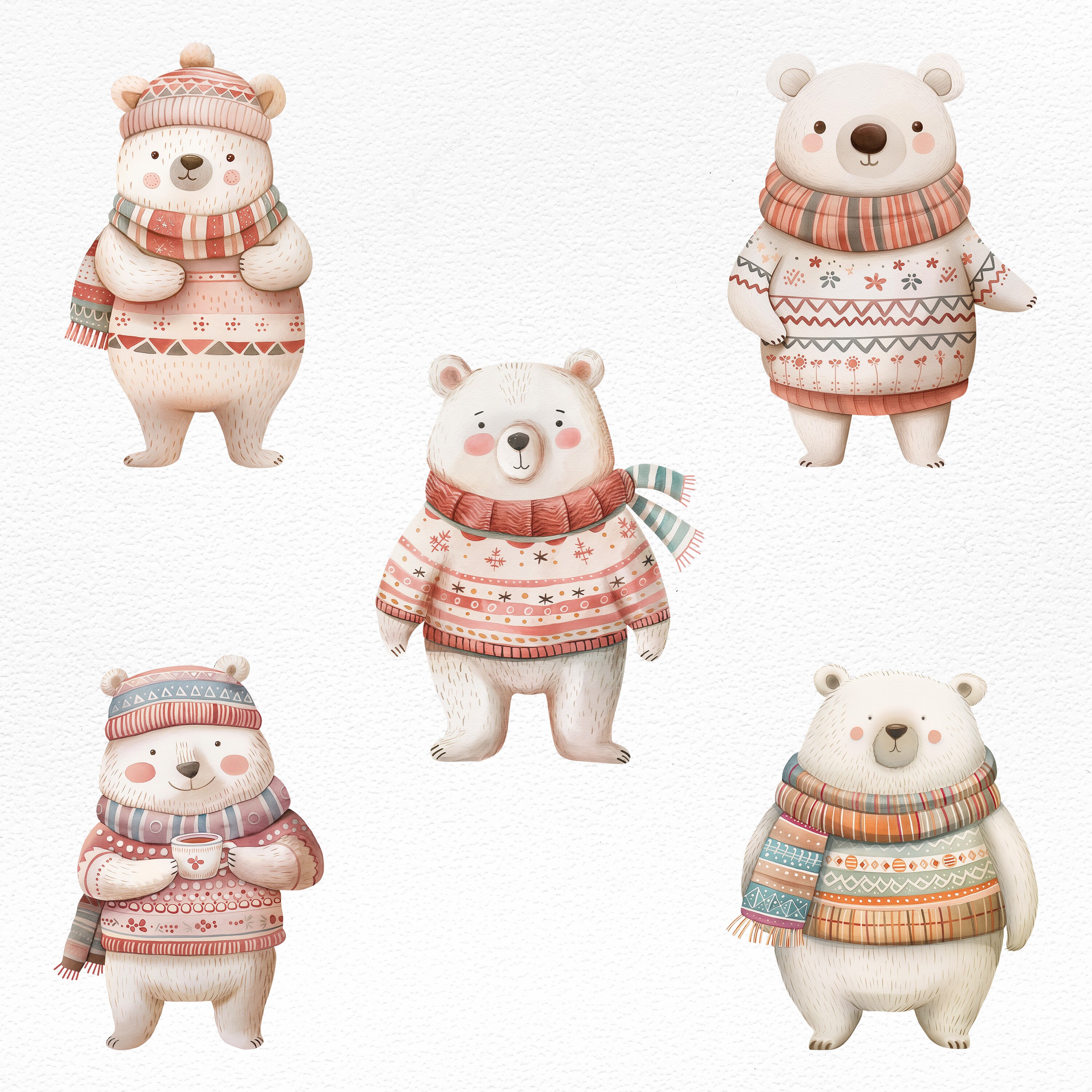Watercolor Cute Polar Bears Clipart-commercial Use Clip Art-watercolor ...