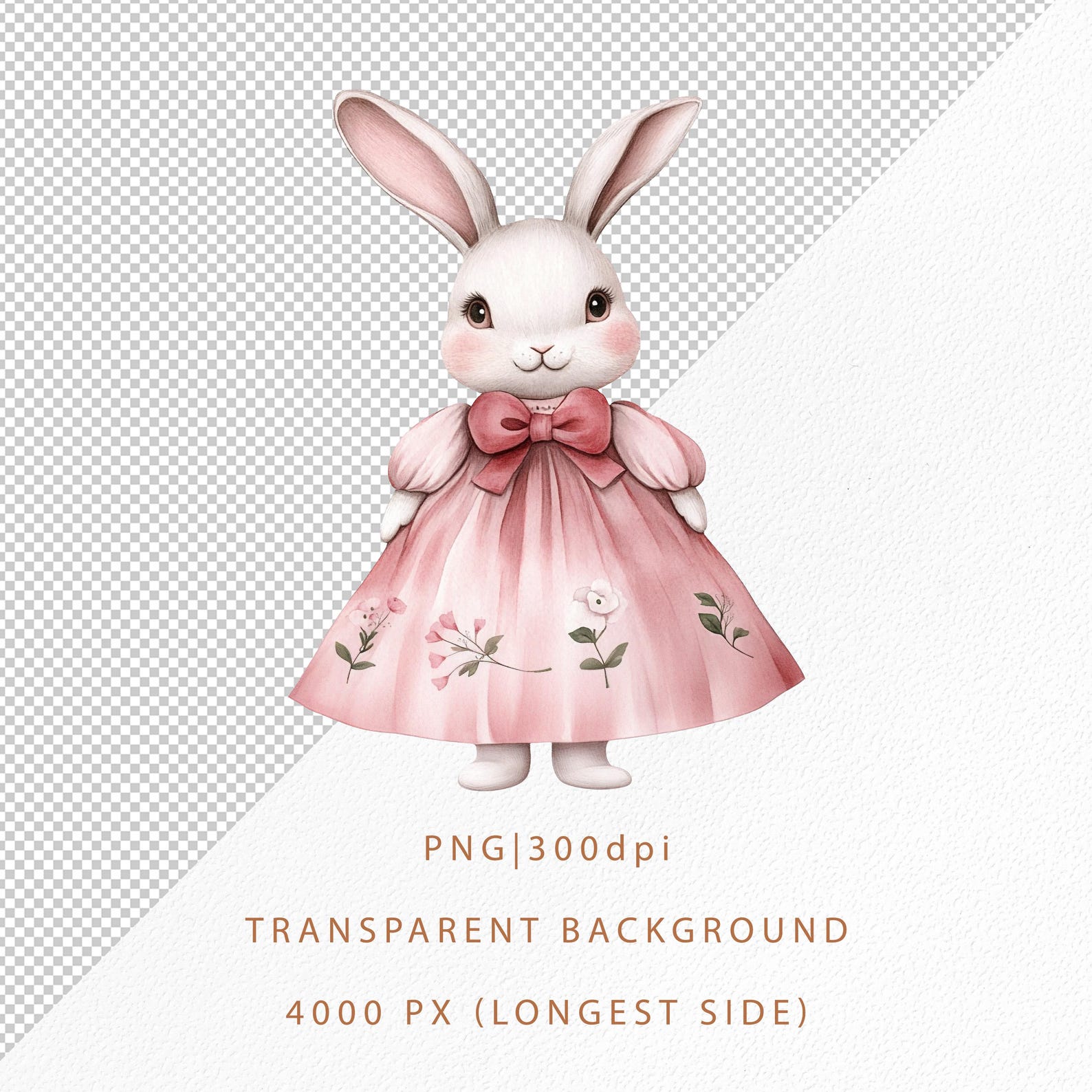 Watercolor Bunny in Dress Clipart-easter Bunny Clip Art-nursery Decor ...