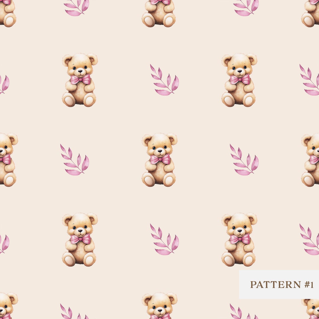 Teddy Bear Pink Bow Seamless Pattern-repeating Pattern-teddy Bear ...