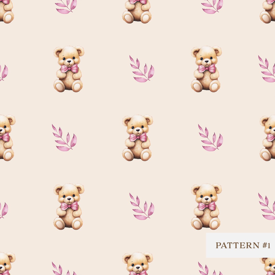 Teddy Bear Pink Bow Seamless Pattern-repeating Pattern-teddy Bear ...